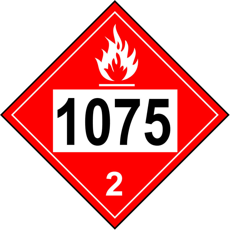 Class 2.1 Flammable Gas 1075 Red Hazmat Placard Decal or Magnetic Sign